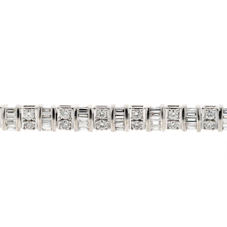 14k White Gold 8.00cttw Round and Bagette Diamond One Line Bracelet For ...