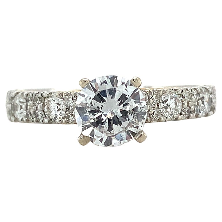 14k White Gold .95CT Center Round Cut Diamond W/ Round White Diamonds ...