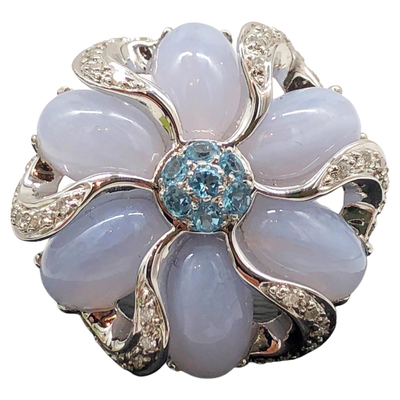 Doublet White Topaz Green Agate Diamond Gold Ring at 1stDibs