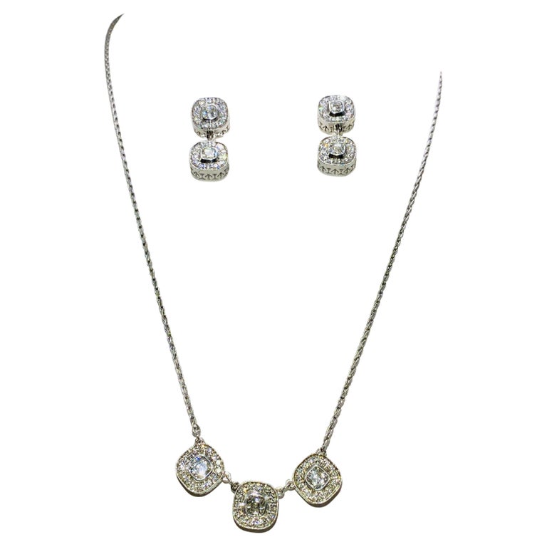 3.09CTW Diamond White Gold Necklace and Earring Set For Sale at 1stDibs