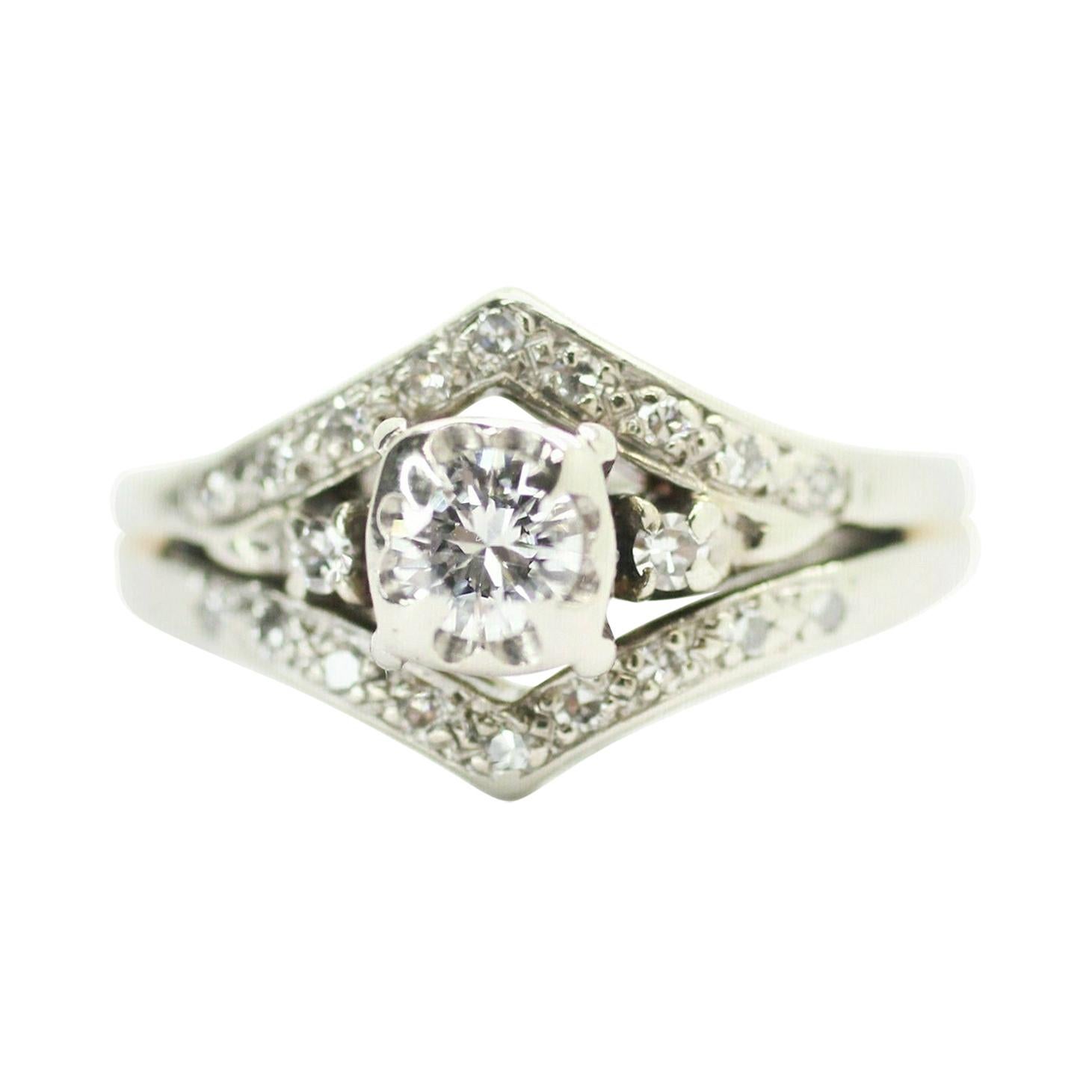 Curved Bypass Natural Round Diamond Pave Overlap Ring in 14k White Gold ...