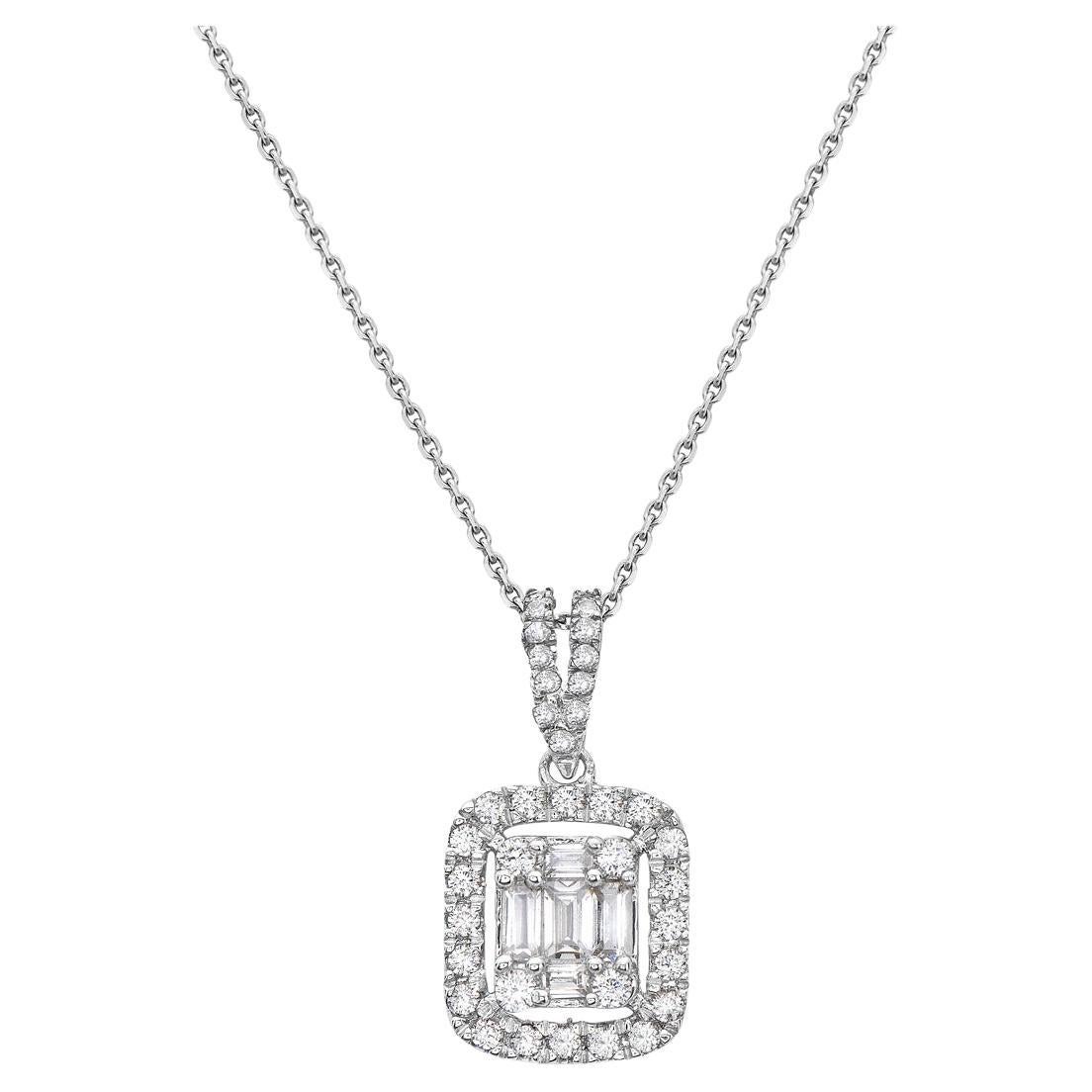 14K White Gold Baguette Diamond Cluster Pendant For Sale at 1stDibs