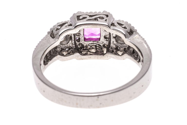14k White Gold Beautiful Ornate Pink Sapphire and Diamond Halo Ring For ...