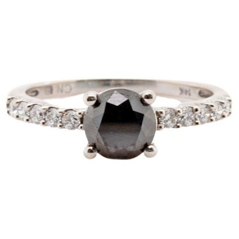 14K White Gold Black Diamond Engagement Ring For Sale at 1stDibs