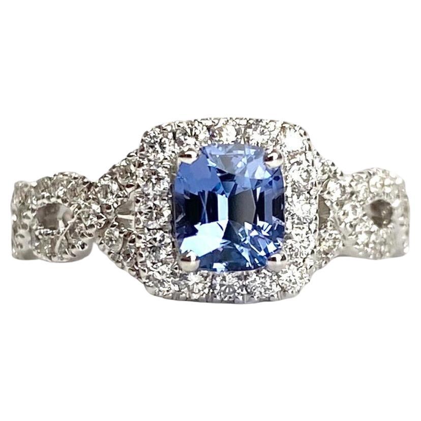 Chic Diamond Blue Sapphire White 14k Gold Ring for Her For Sale at 1stDibs