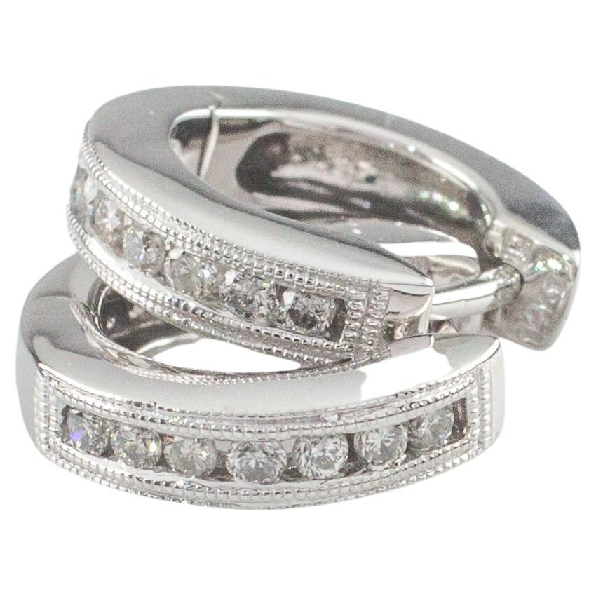 Small Hoop Channel Set Diamond Earrings in 14k Yellow Gold For Sale at ...