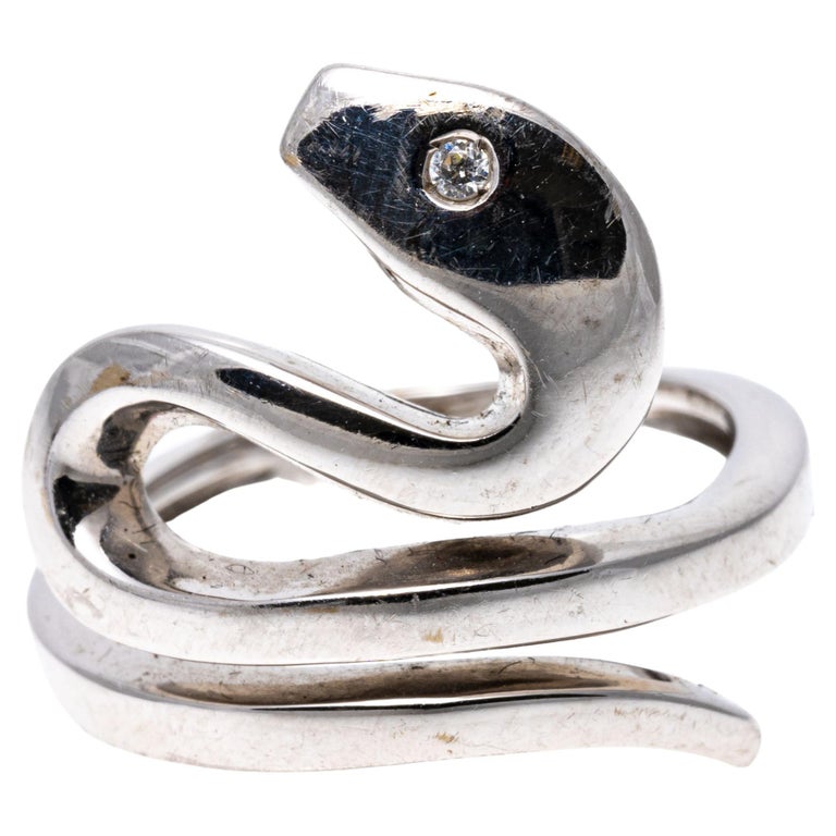 14k White Gold Contemporary Single Coil Serpent Ring For Sale at 1stDibs