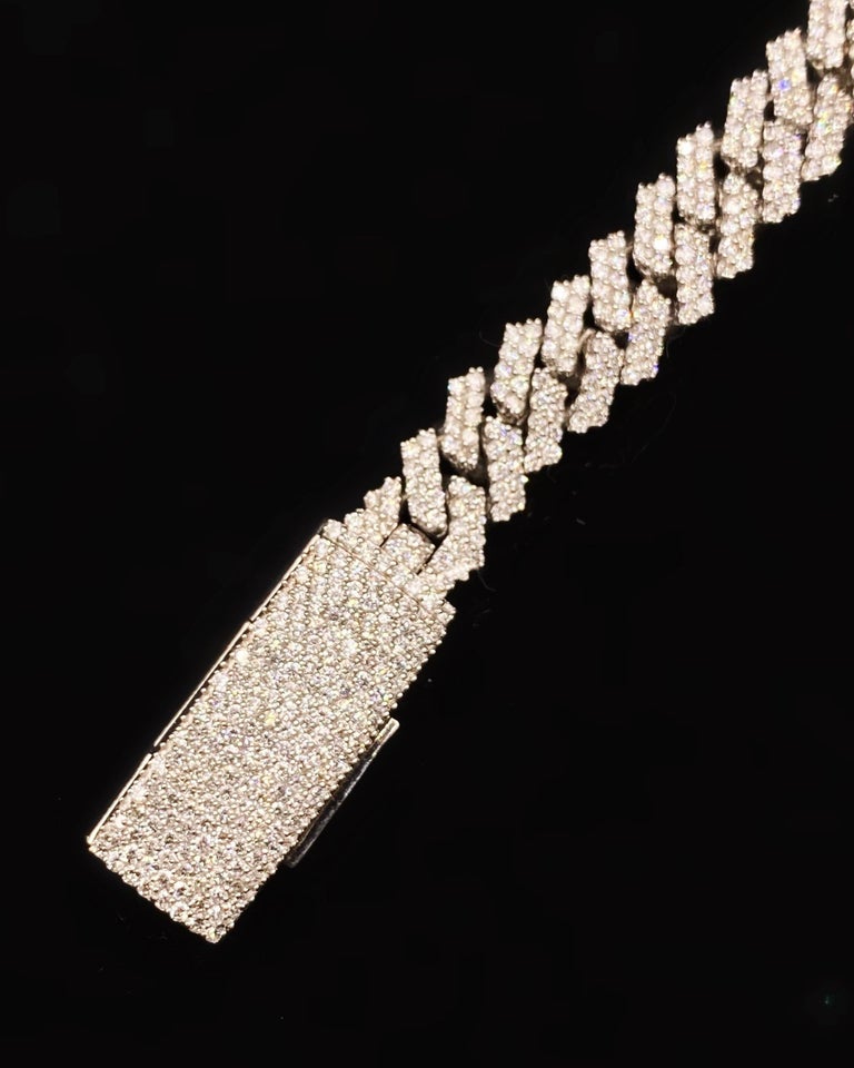 14k White Gold Cuban Link Diamond Bracelet For Sale at 1stDibs