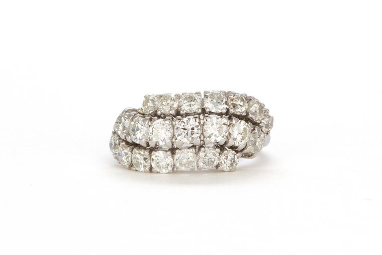 14 Karat White Gold and Diamond 3-Row Cluster Fashion Ring 2.45 Carat ...