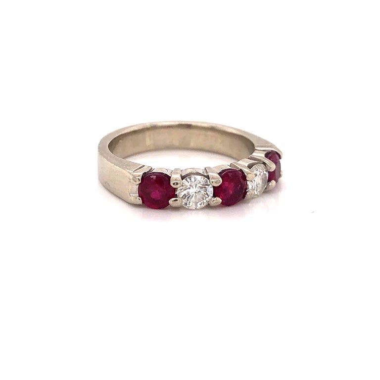 14 Karat White Gold Diamond and Ruby Wedding Band Ring For Sale at 1stDibs