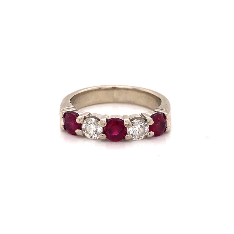 14 Karat White Gold Diamond and Ruby Wedding Band Ring For Sale at 1stDibs