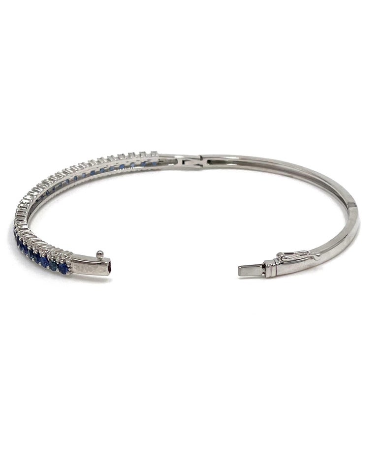 14K White Gold Diamond and Sapphire Double Row Bangle Bracelet For Sale ...