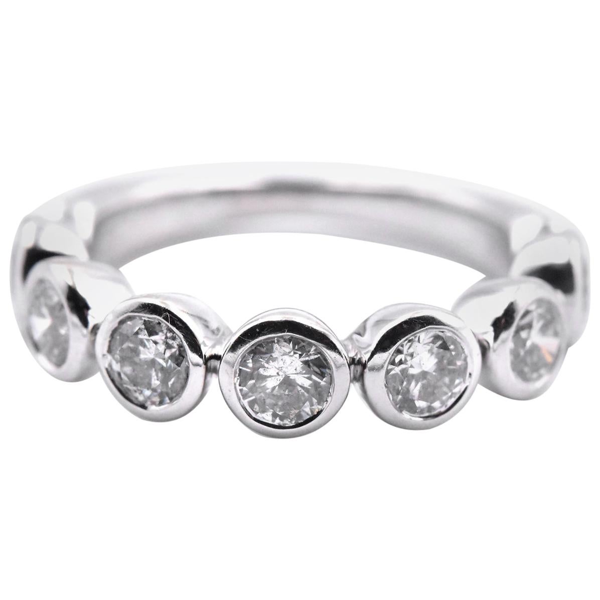 14 Karat White Gold Diamond Bezel Set Wedding Band For Sale at 1stDibs