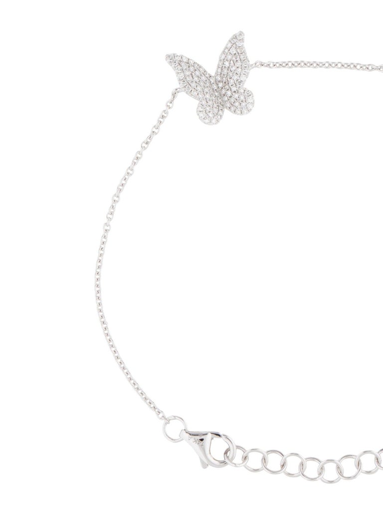 14K White Gold Diamond Butterfly Chain Bracelet for Her For Sale at 1stDibs