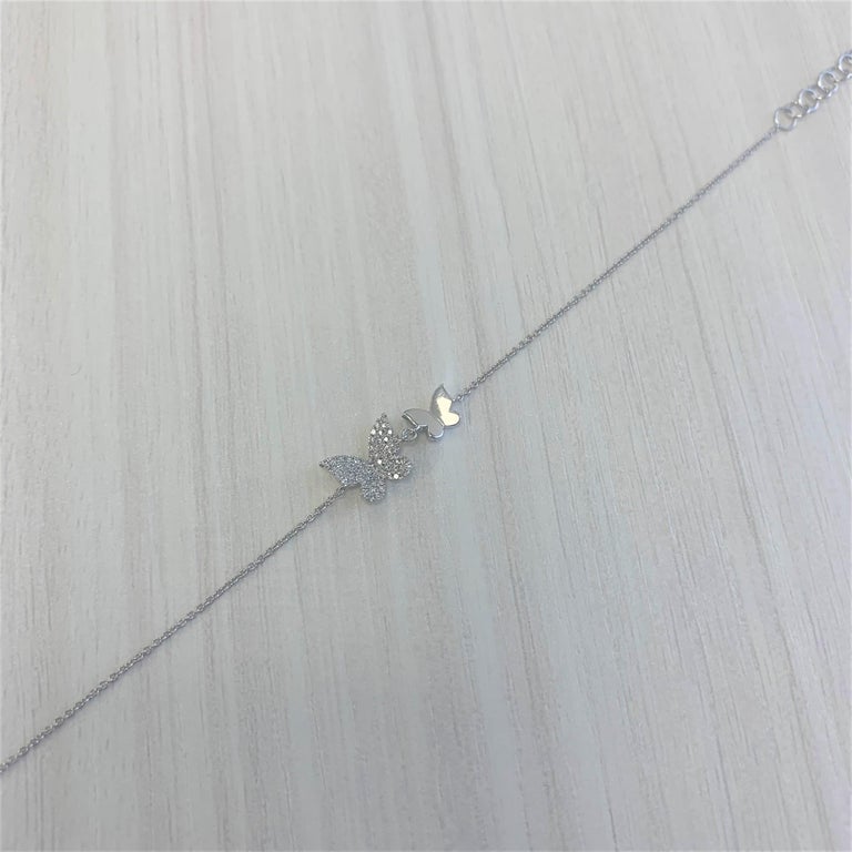 14K White Gold Diamond Butterfly Chain Bracelet for Her For Sale at 1stDibs