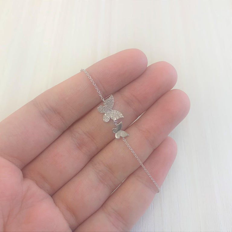 14K White Gold Diamond Butterfly Chain Bracelet for Her For Sale at 1stDibs