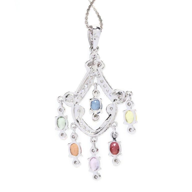 14k White Gold, Diamond and Colored Stone Fringe Pendant at 1stDibs