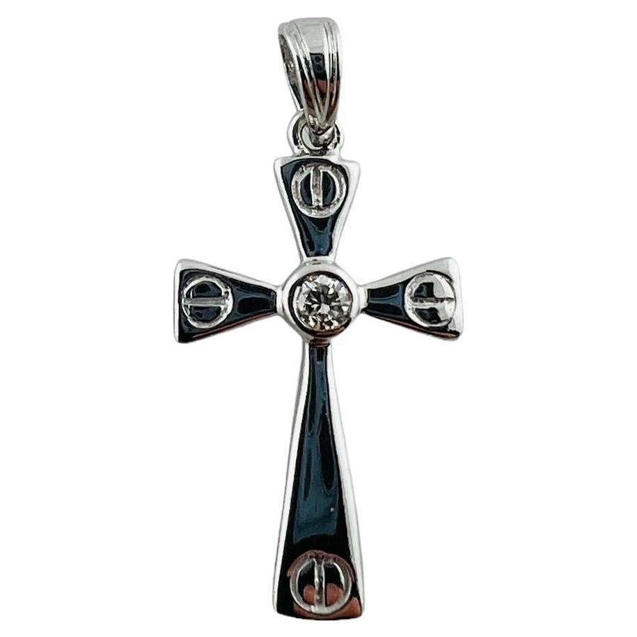 14K White Gold Diamond Cross Pendant Necklace #16588 For Sale at 1stDibs