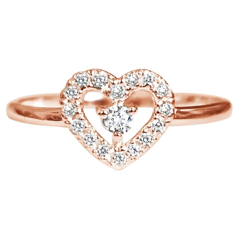 14k Gold Diamant-Herz-Ring mit Solitr-Diamant-Pav-Herz ...