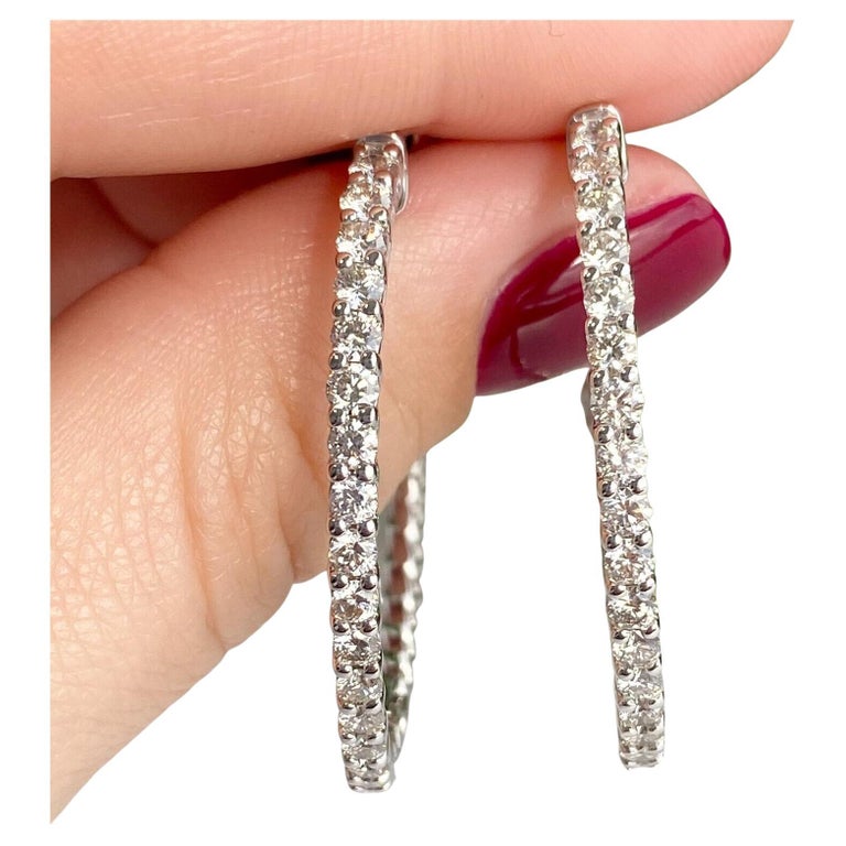 14k White Gold Diamond Hoop Earring 2.04cts For Sale at 1stDibs