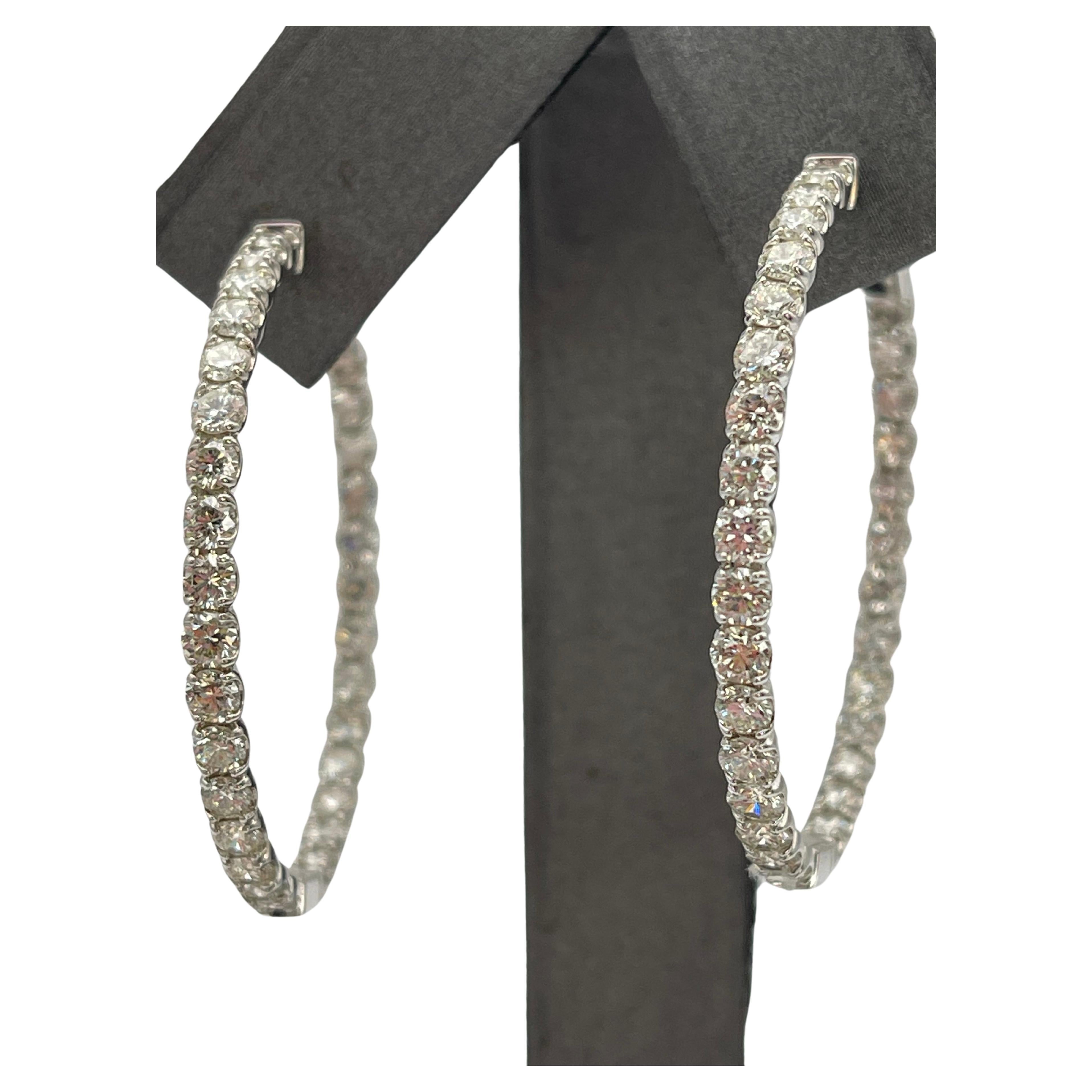 Inside Out Estate Round Pave 3.0ctw Diamond 14k White Gold 30mm Hoop ...