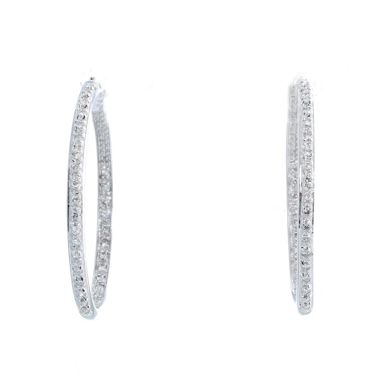 14k White Gold Diamond Inside-Out Hoops .7 Cts For Sale at 1stDibs