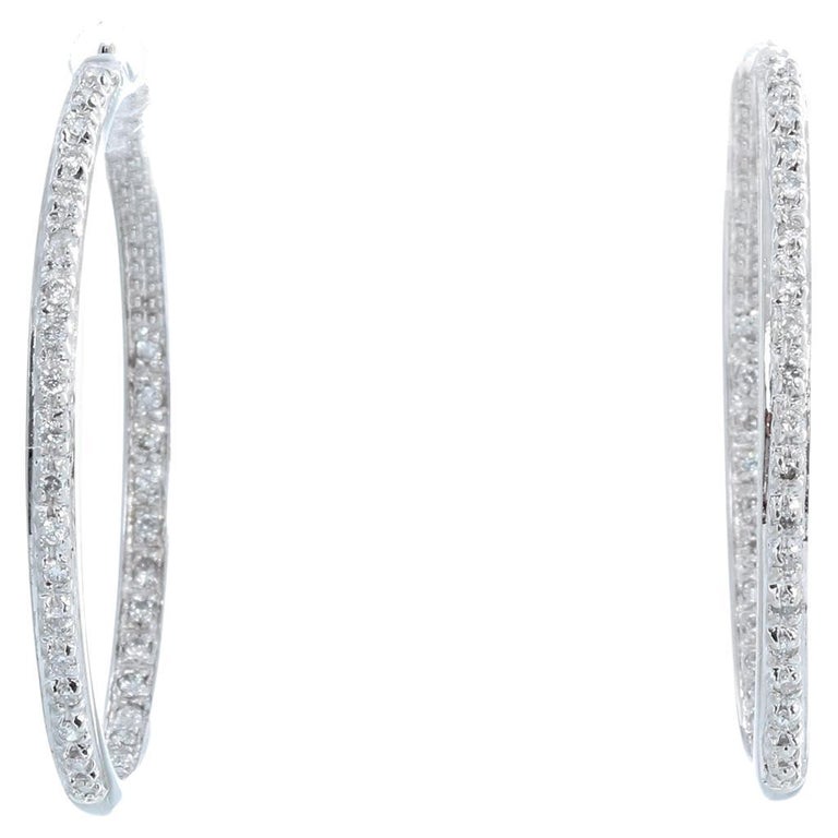 14k White Gold Diamond Inside-Out Hoops .7 Cts For Sale at 1stDibs