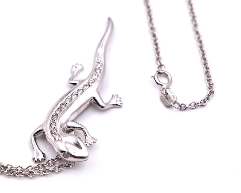 14 Karat White Gold Diamond Lizard Necklace For Sale at 1stDibs