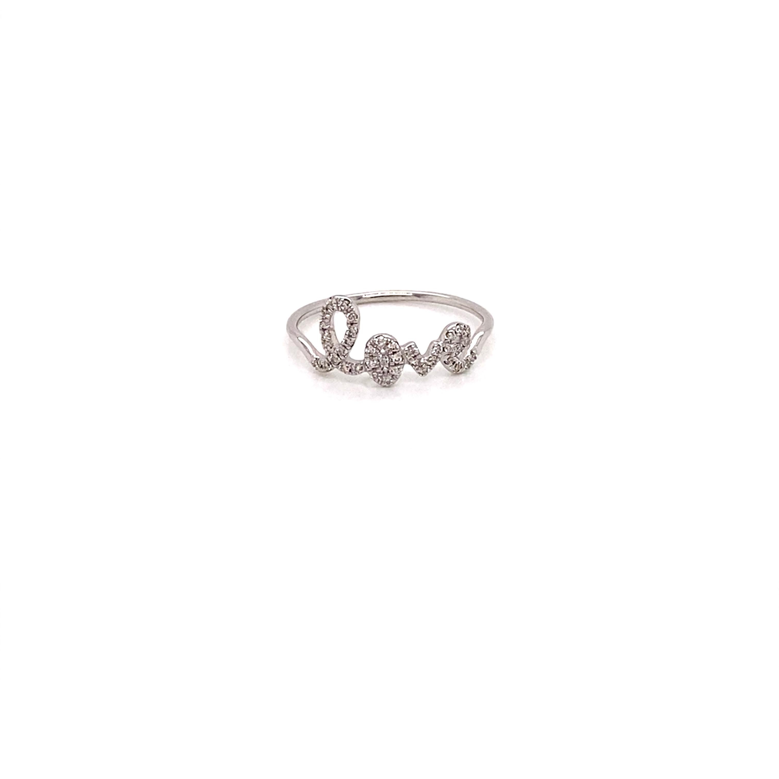 14k White Gold Diamond Love Script Ring For Sale at 1stDibs | script ...