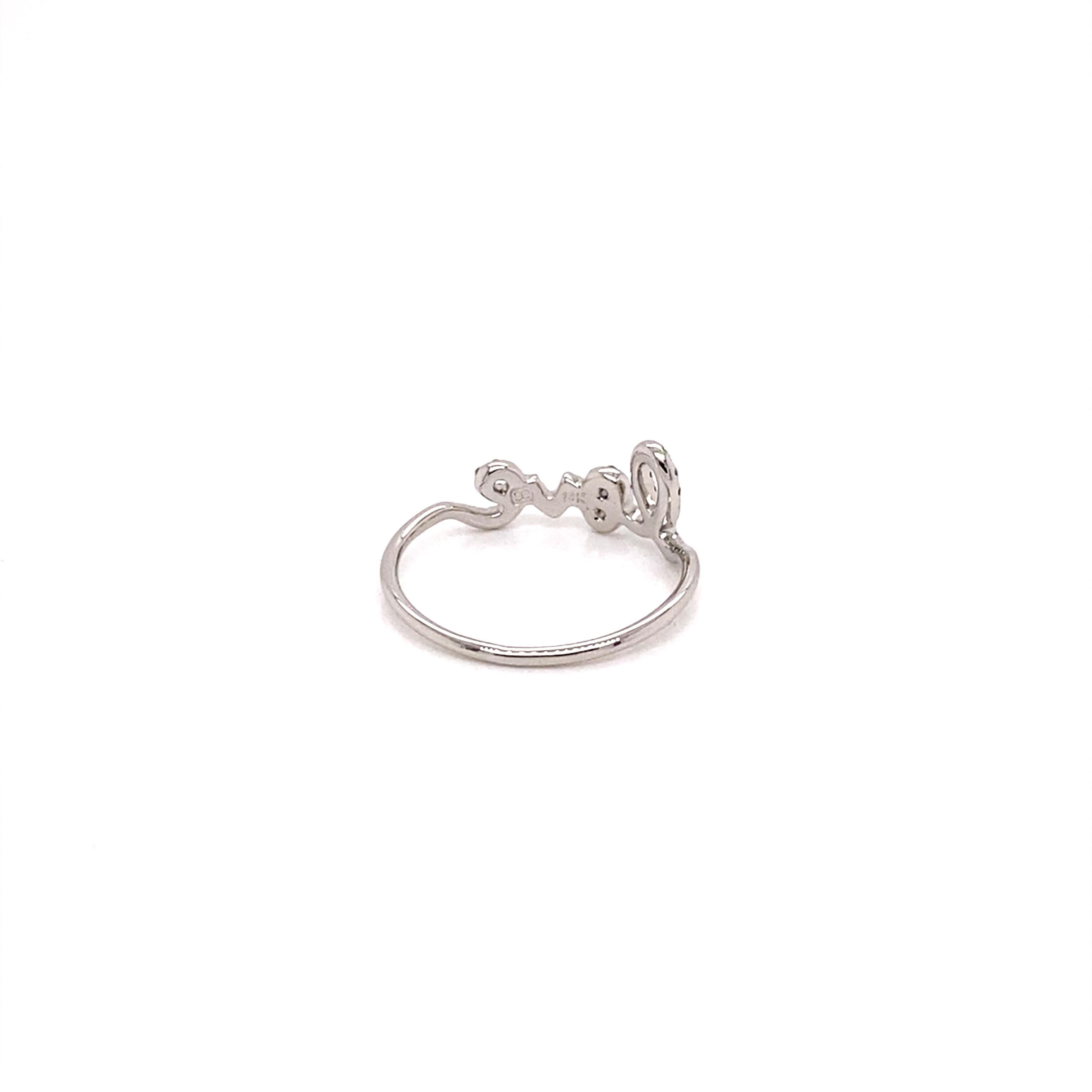 14k White Gold Diamond Love Script Ring For Sale at 1stDibs | script ...