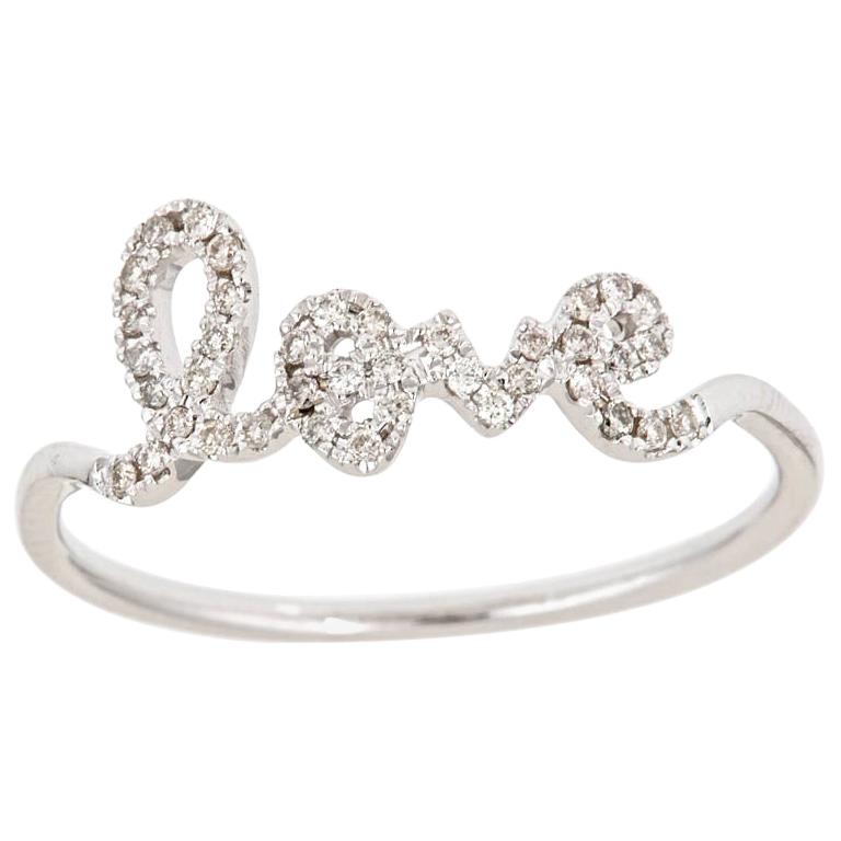 14k White Gold Diamond Love Script Ring For Sale at 1stDibs | script ...