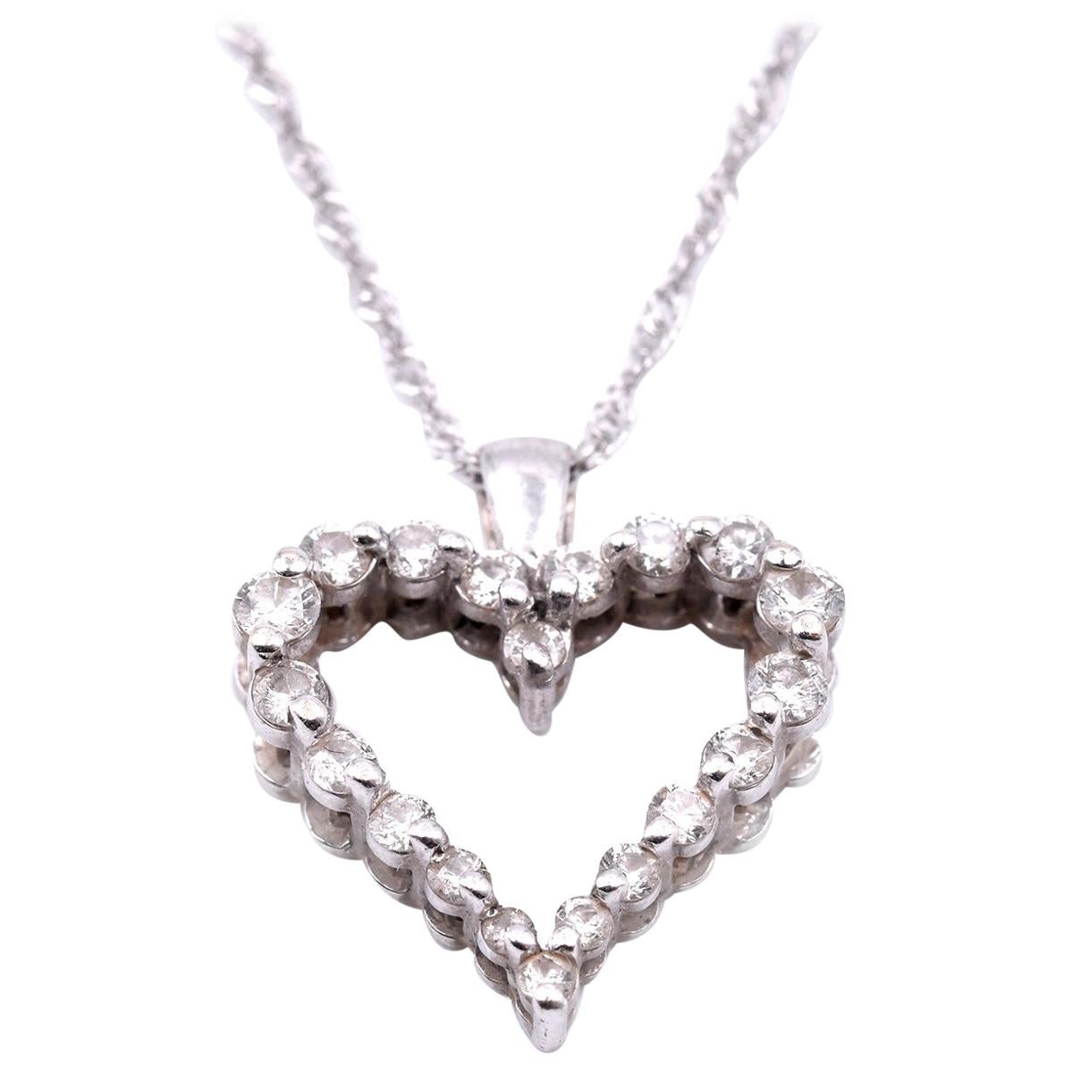 14 Karat White Gold Heart With Diamond Necklace For Sale At 1stDibs