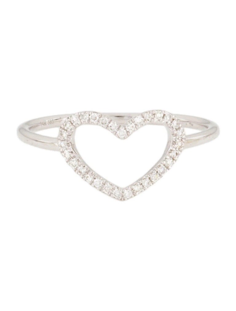 14K White Gold Diamond Open Heart Ring for her For Sale at 1stDibs
