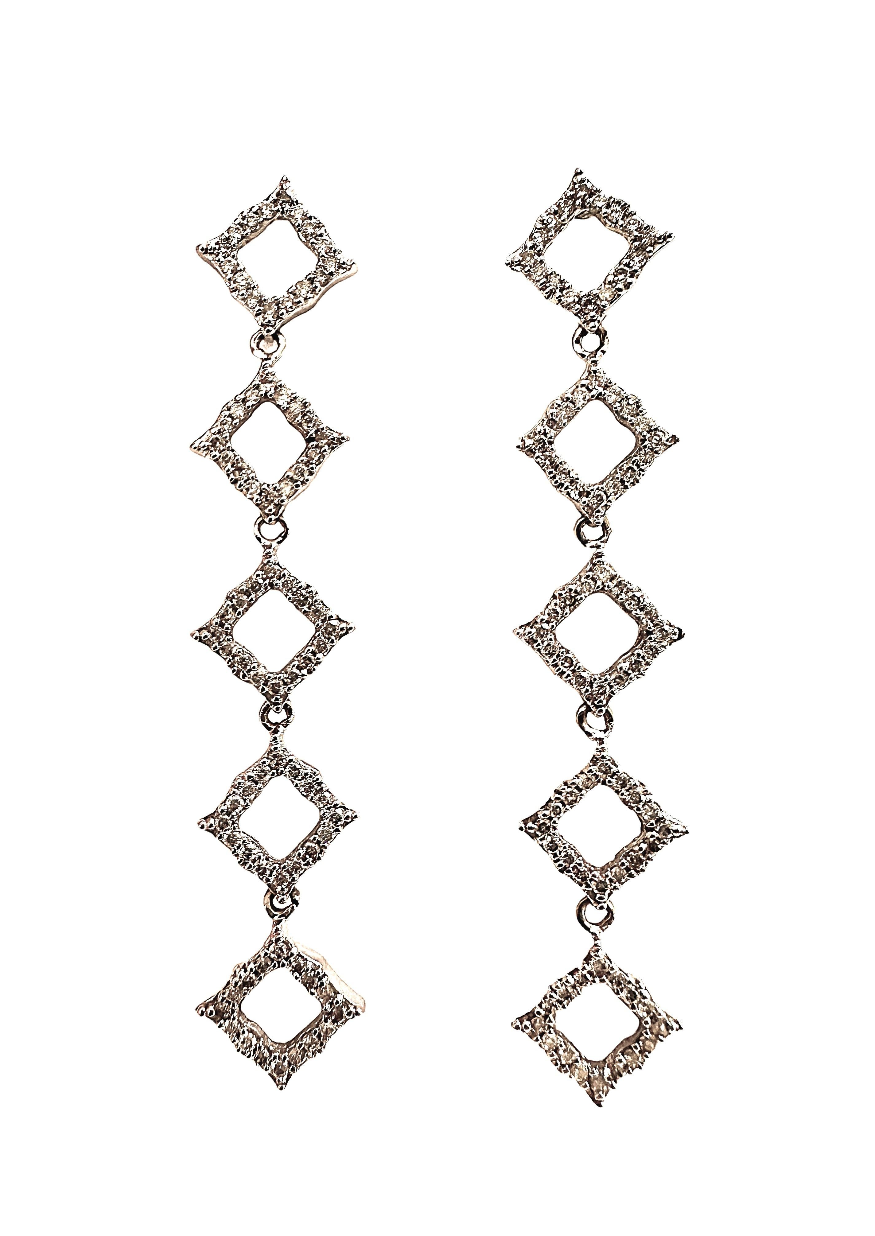 14k White Gold Diamond Pave Dangle Post Earrings 2.25" long For Sale at ...