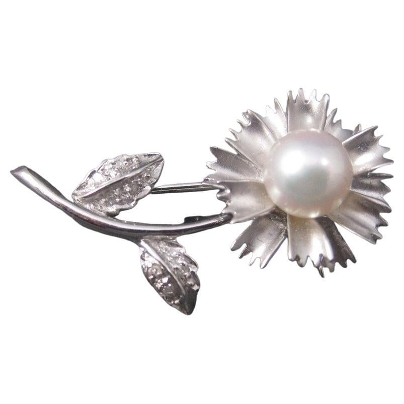 Mid Century Diamond 14k White Gold Fern Brooch For Sale at 1stDibs