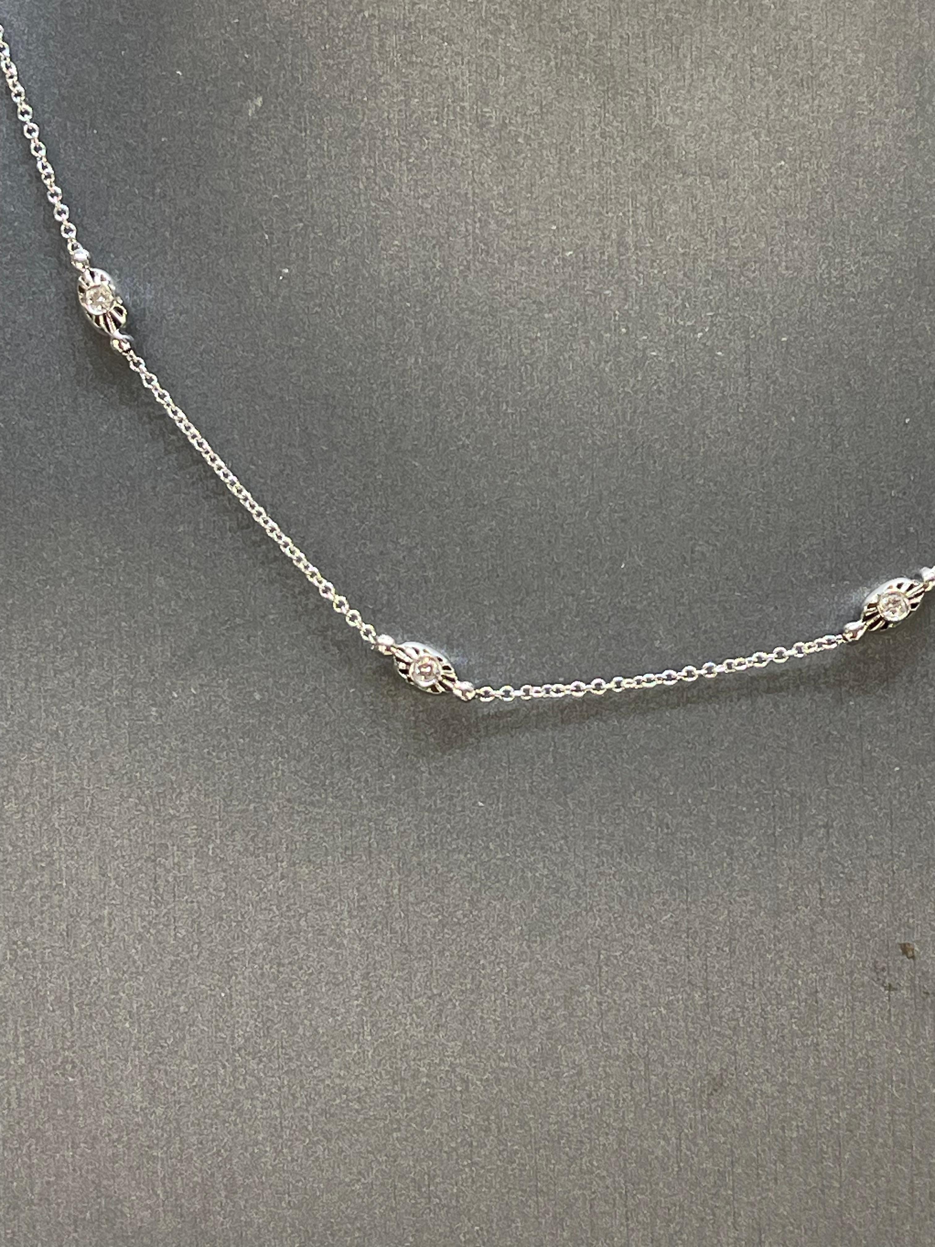 14K White Gold Diamond Station necklace For Sale at 1stDibs