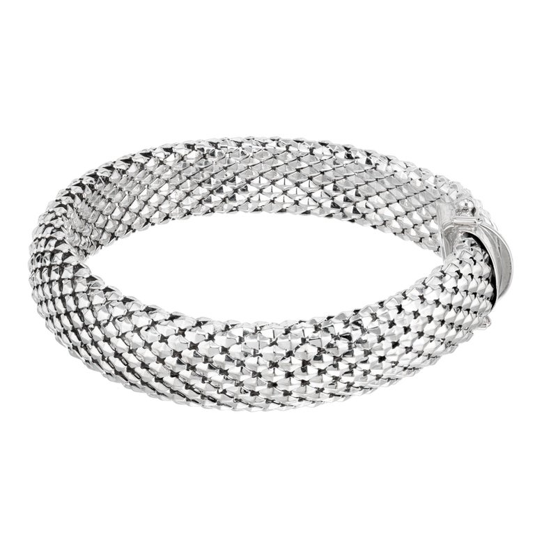 14 Karat White Gold Domed Weave Bracelet For Sale at 1stDibs