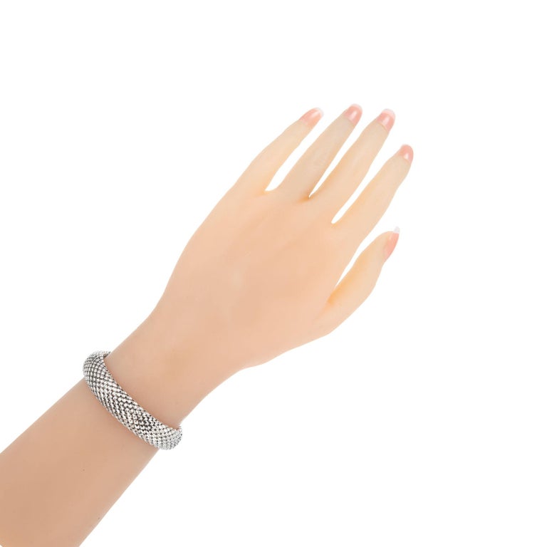 14 Karat White Gold Domed Weave Bracelet For Sale at 1stDibs