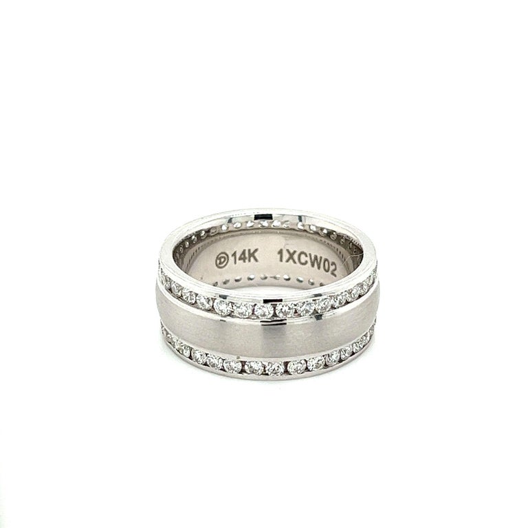 14K White Gold Double Row Diamond Band With Brushed Matte Finish Center ...