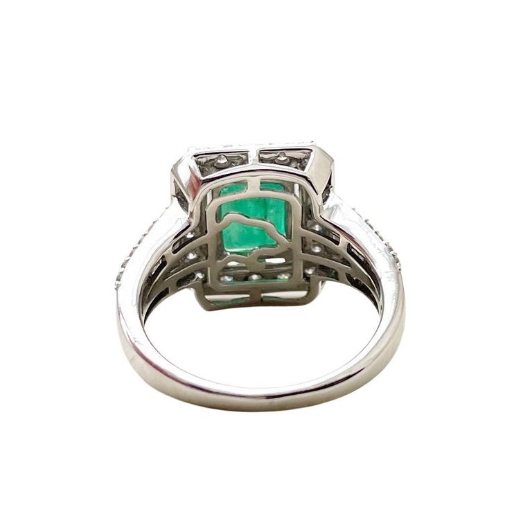 14k White Gold Effy Emerald Cut Green Emerald Square Diamond Halo ...