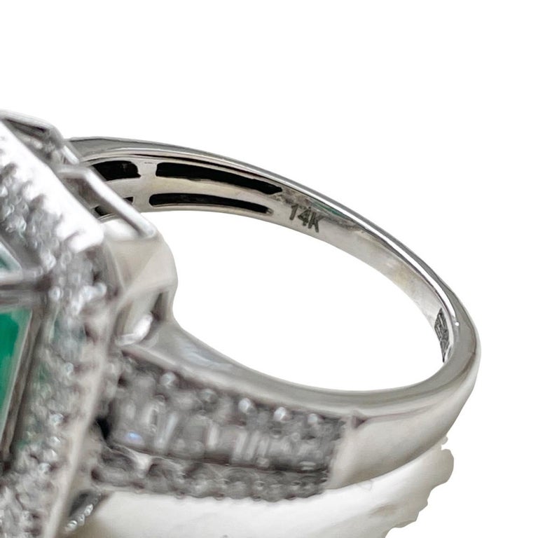 14k White Gold Effy Emerald Cut Green Emerald Square Diamond Halo ...