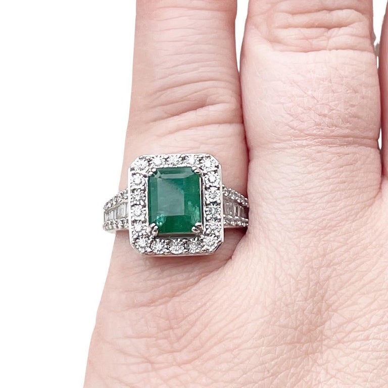 14k White Gold Effy Emerald Cut Green Emerald Square Diamond Halo ...
