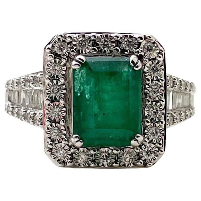 14k White Gold Effy Emerald Cut Green Emerald Square Diamond Halo ...