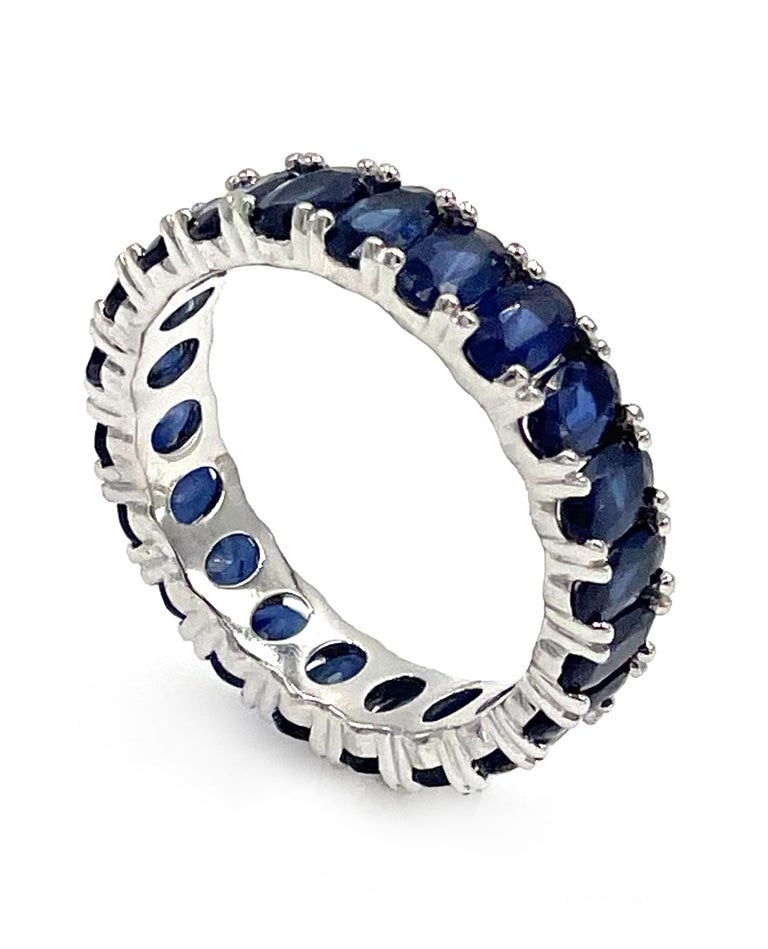 14K White Gold Eternity Band with Oval Shape Sapphires For Sale at 1stDibs