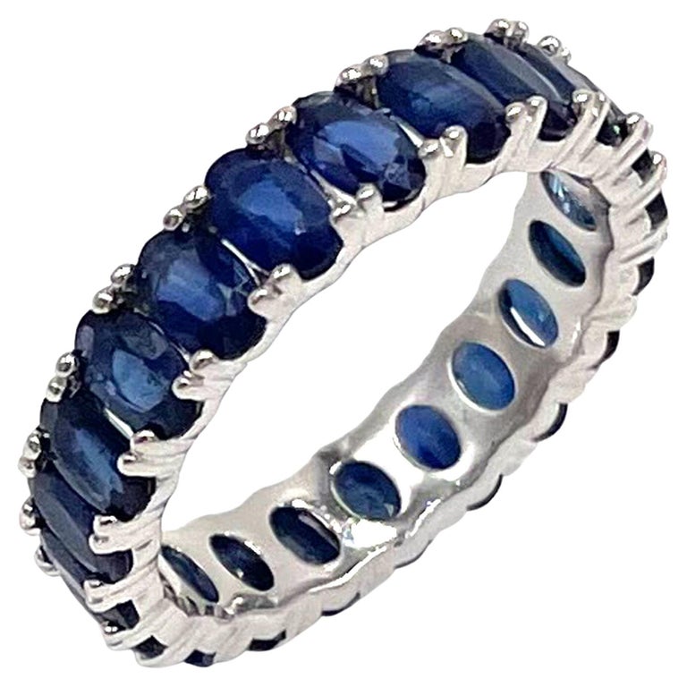 14K White Gold Eternity Band with Oval Shape Sapphires For Sale at 1stDibs