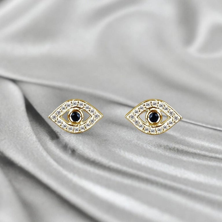 14k Gold Evil Eye Gemstone Earrings Birthstone Earrings For Sale at 1stDibs