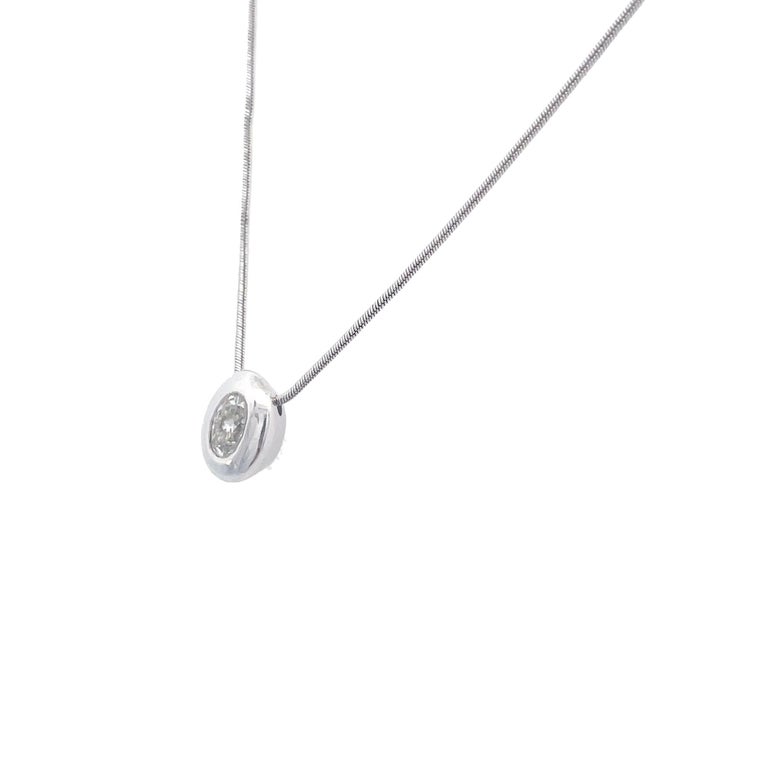 14K White Gold Floating Oval Diamond Bezel Set Necklace For Sale at 1stDibs