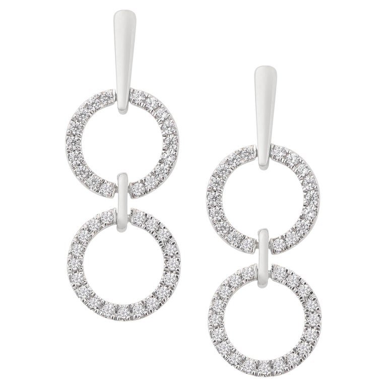 14K White Gold Full Circle Link Dangling Diamond Earrings For Sale at ...