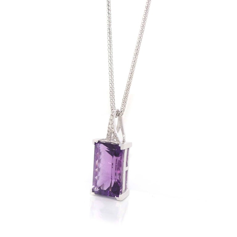 14k White Gold Genuine AAA Royal Amethyst Pendant Necklace For Sale at ...