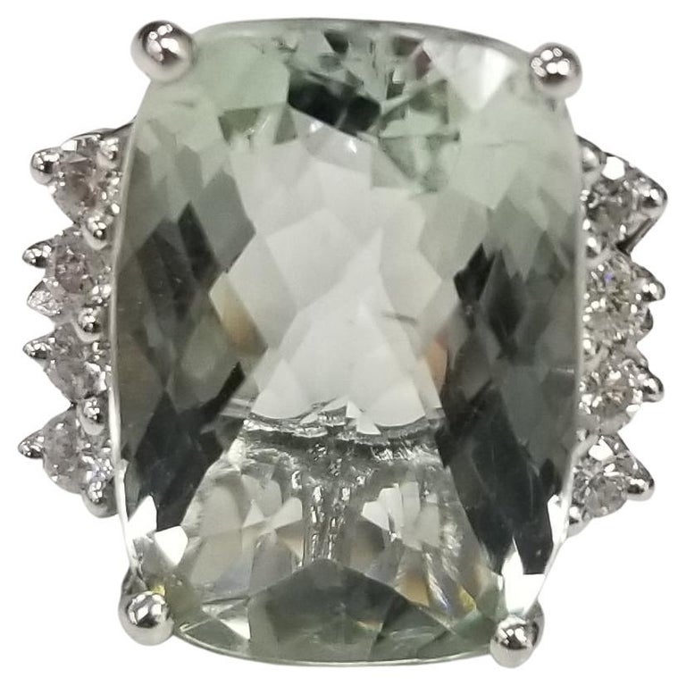 14k White Gold Green Amethyst Checker-Board Cut Diamond Ring For Sale ...